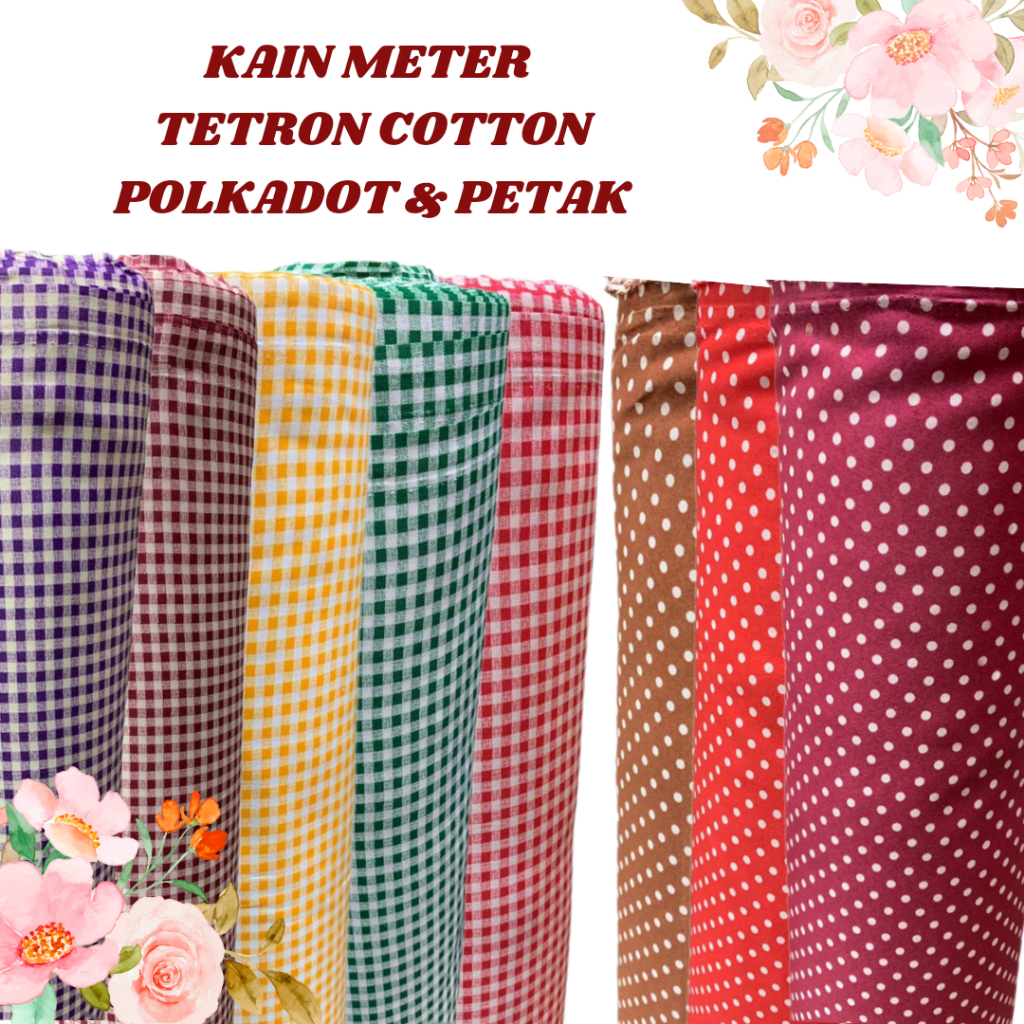 (BUNGA/ POLKADOT / PETAK BESAR / PETAK KECIL ) Kain Cotton polyster meter / kain meter corak ...