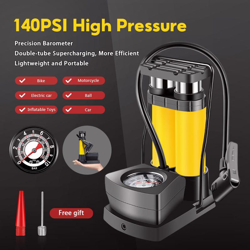 Portable Aluminum Foot Pump | Double-Tube Strong Inflator | Bicycle ...