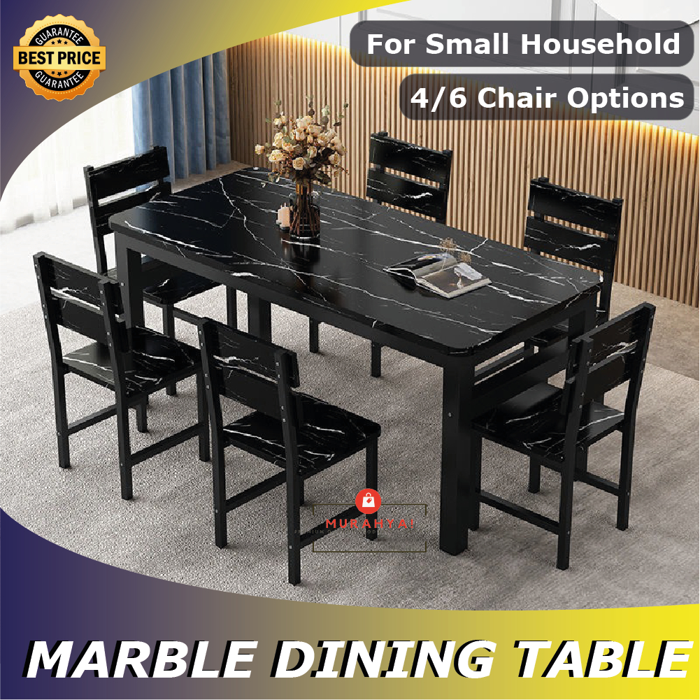 Dining table Meja makan set chair 4 / 6 seater dinning marble design ...