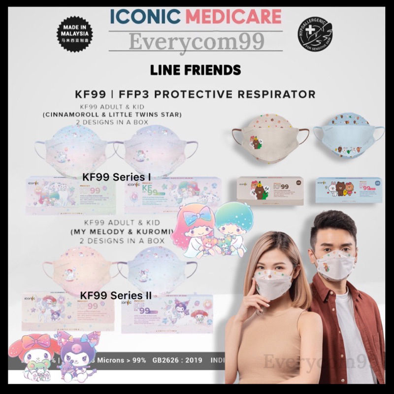 Kira/Line Friends Iconic Medicare 4 Ply KF99/KF94 Protective Respirator ...