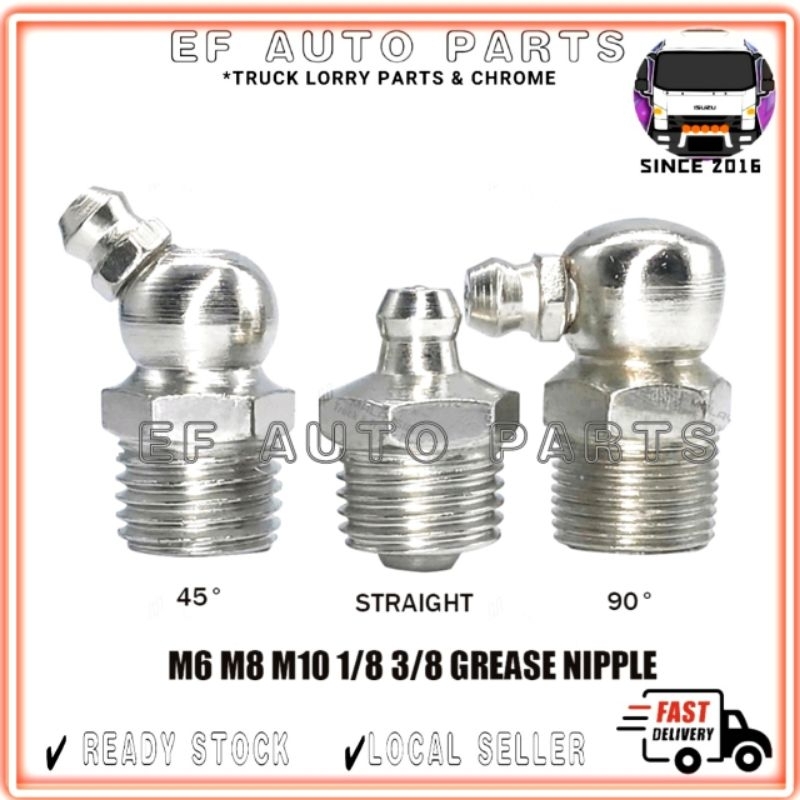6MM 8MM 10MM 1/8 3/8 STRAIGHT 45° 90° GREASE NIPPLE GREASE FINTING NUT ...