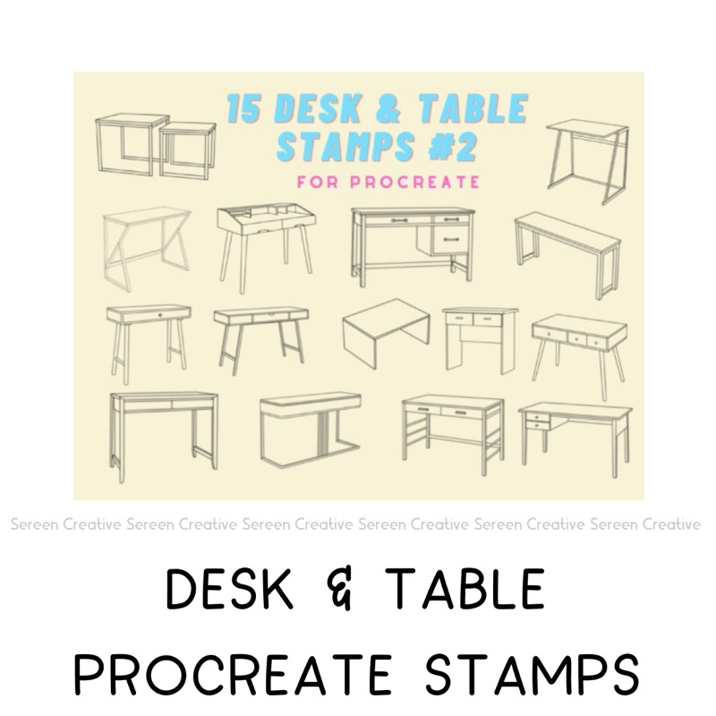 P274 Desk & Table Procreate Stamps (Graphic Design, Interior Design ...