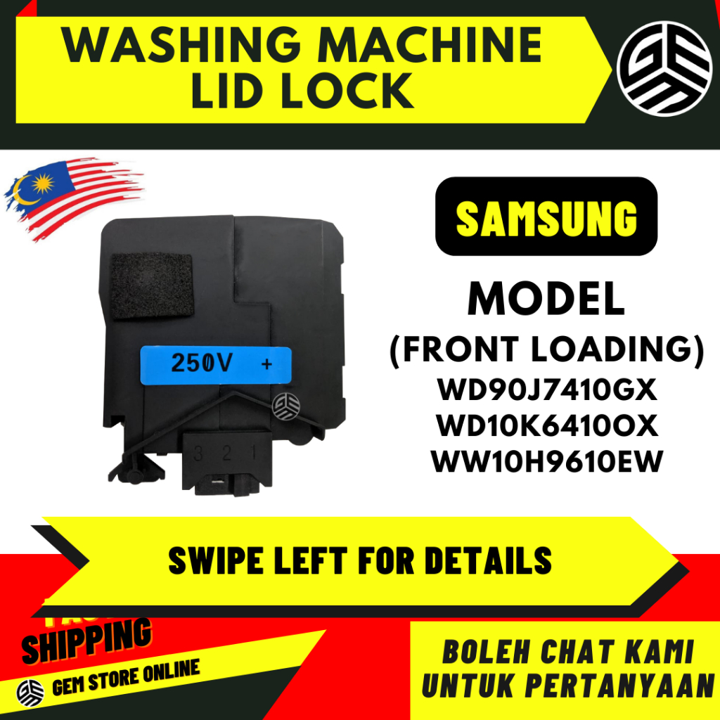 SAMSUNG Washing Machine Front Loading Lid Lock / Suis Pintu Mesin Basuh WD90J7410GX WD10K6410OX ...