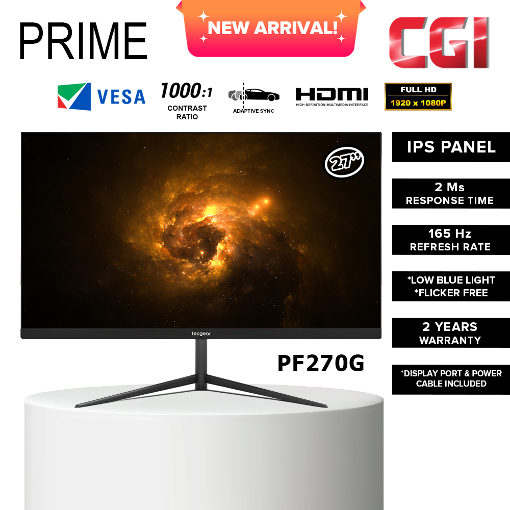 Tecgear Prime 27" PF270G IPS FHD 165Hz 2ms Adaptive Sync LED Gaming Monitor | Shopee Malaysia