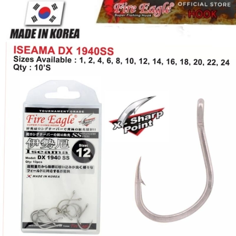 (MADE IN KOREA) MATA KAIL STAINLESS STEEL FIRE EAGLE ISEMA 1940SS SUPER SHARP FISHING HOOK ...