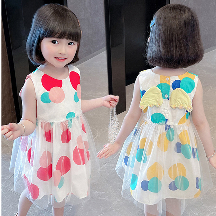 Cute Fashion Girls Colorful Dress Big Polka Dot Print with Wing Lace ...