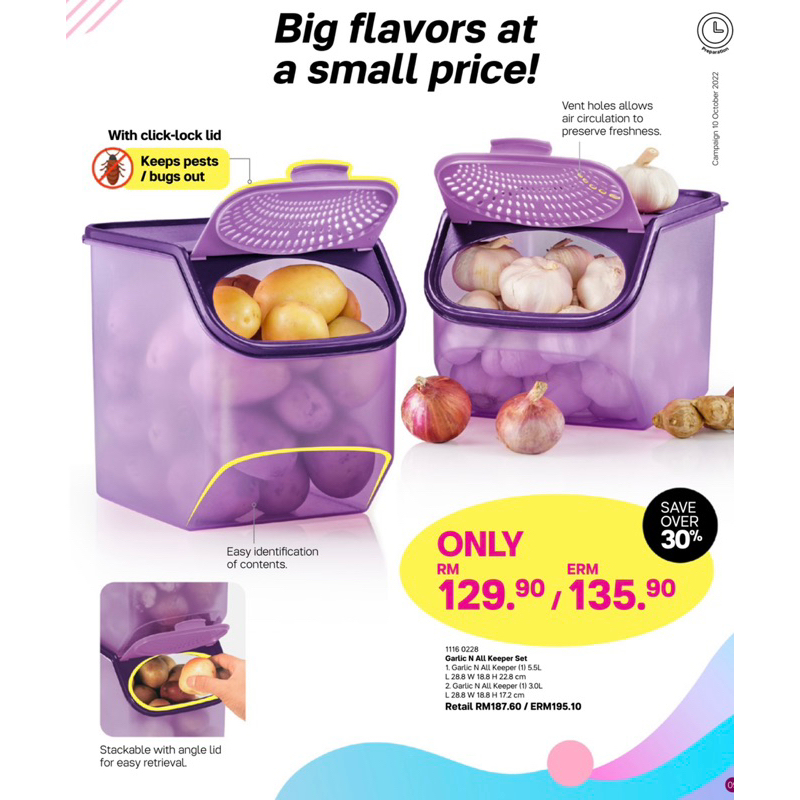 SALE‼️ TUPPERWARE GARLIC N ALL KEEPER 5.5L&3.0L (SET) | Shopee Malaysia