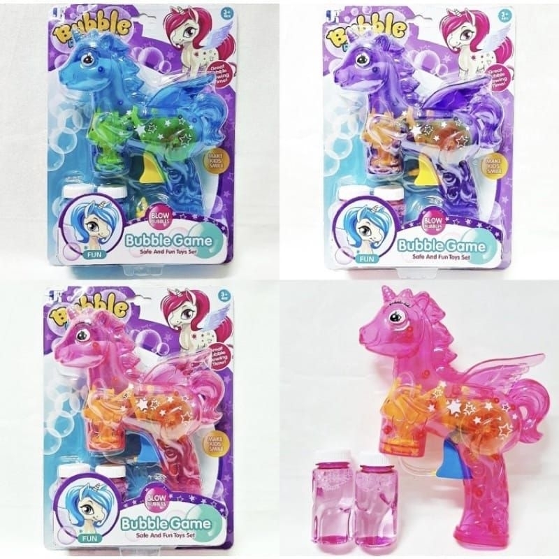 Little Pony Bubble Gun Toy with Light function (2 Refill pack Bubble ...