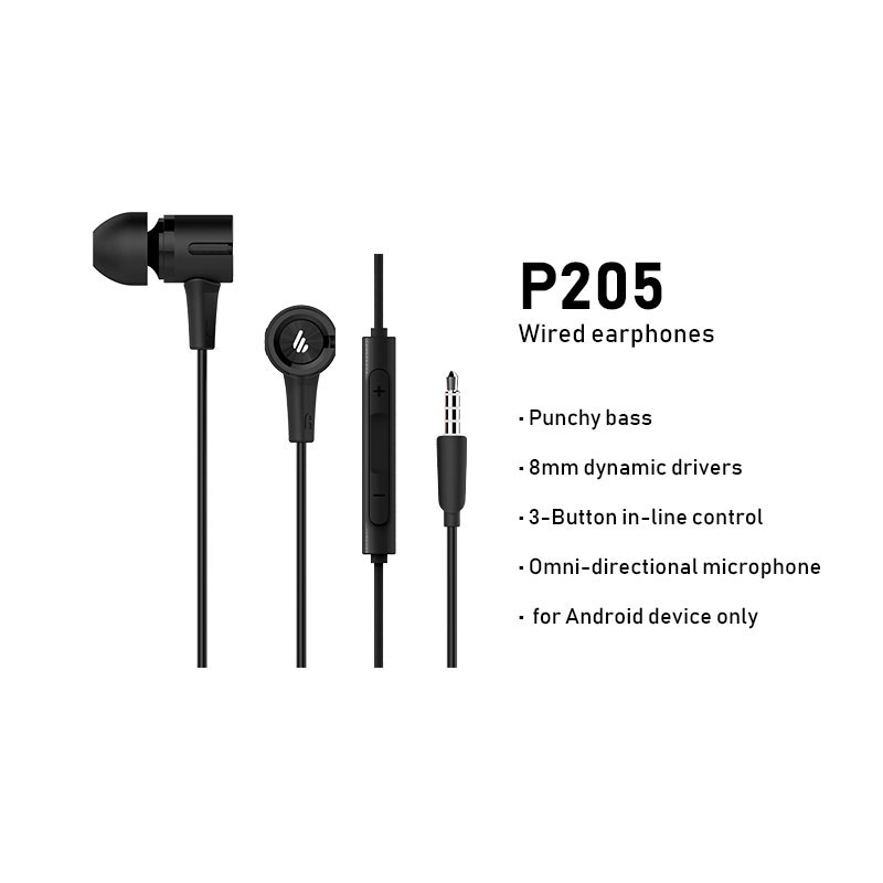 Edifier P205 Wired Earbuds - Heavy Bass | AUX Jack | Built in Mic | In ...
