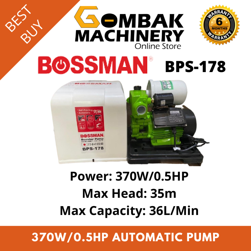 BOSSMAN BPS178 370W/0.5HP Automatic Water Booster Pump 1"x1" with Cover ...