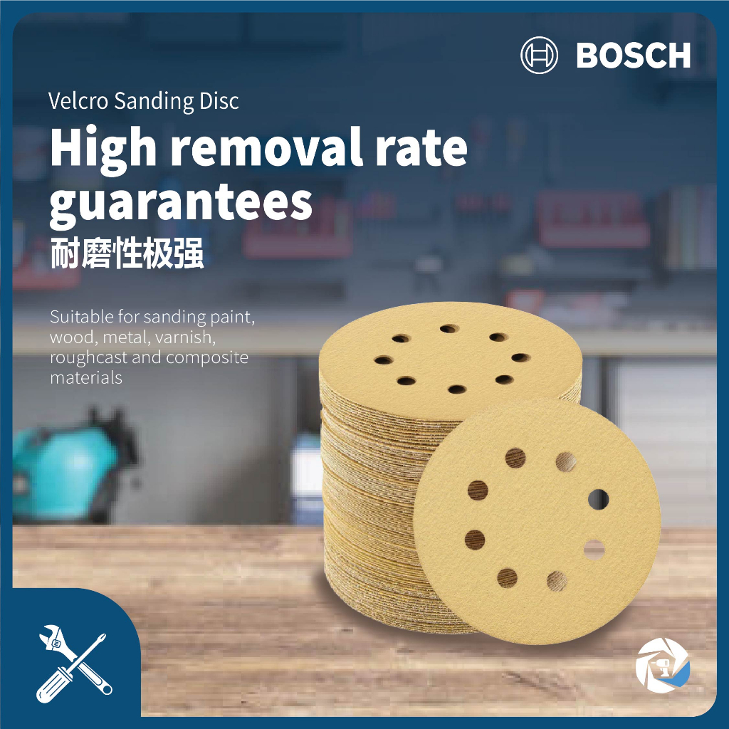 BOSCH ACC VELCRO SAND PAPER | SANDING DISC 5" 8 HOLES 125MM X 60/80/100 ...