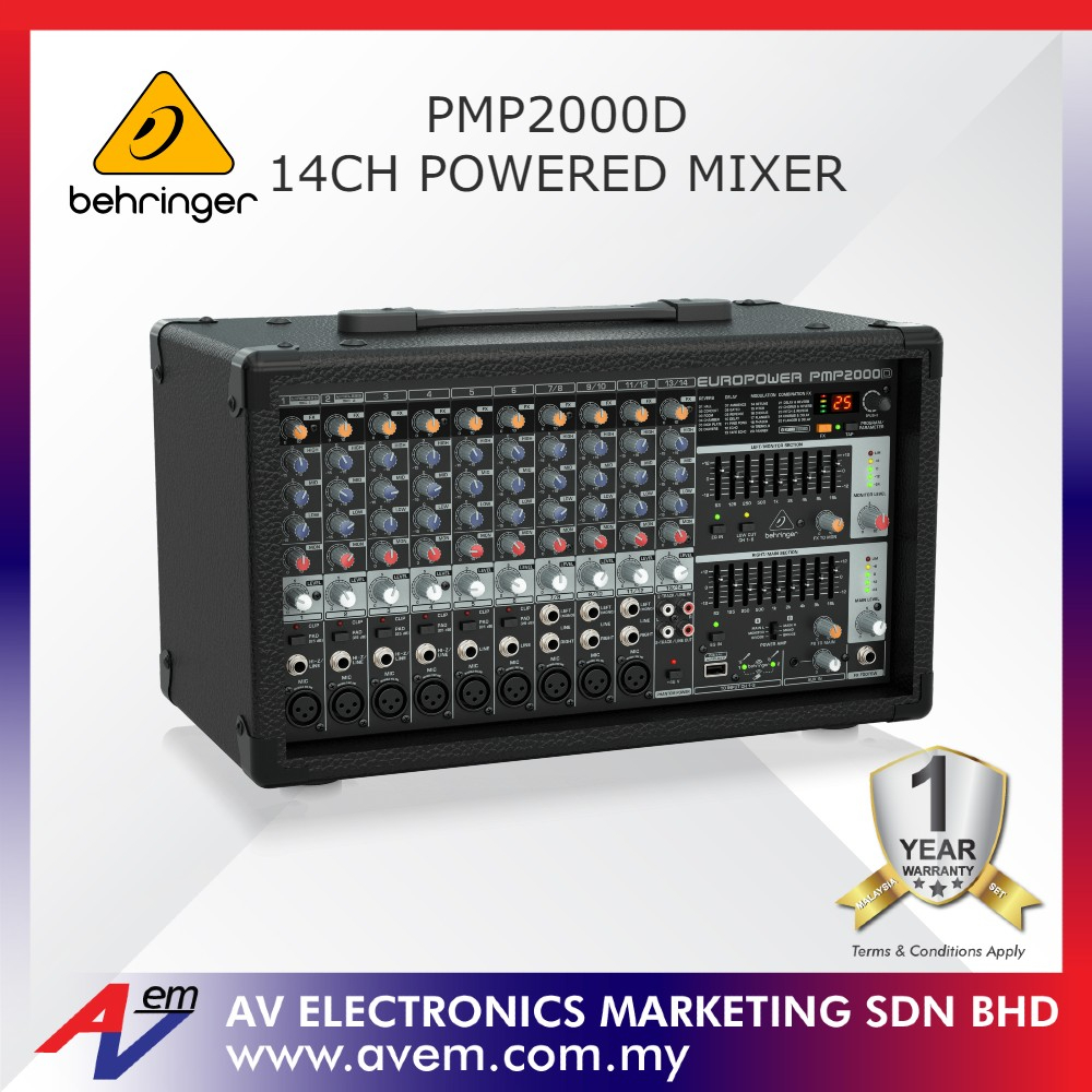 BEHRINGER EUROPOWER PMP2000D 2000-Watt 14-Channel Powered Mixer with ...