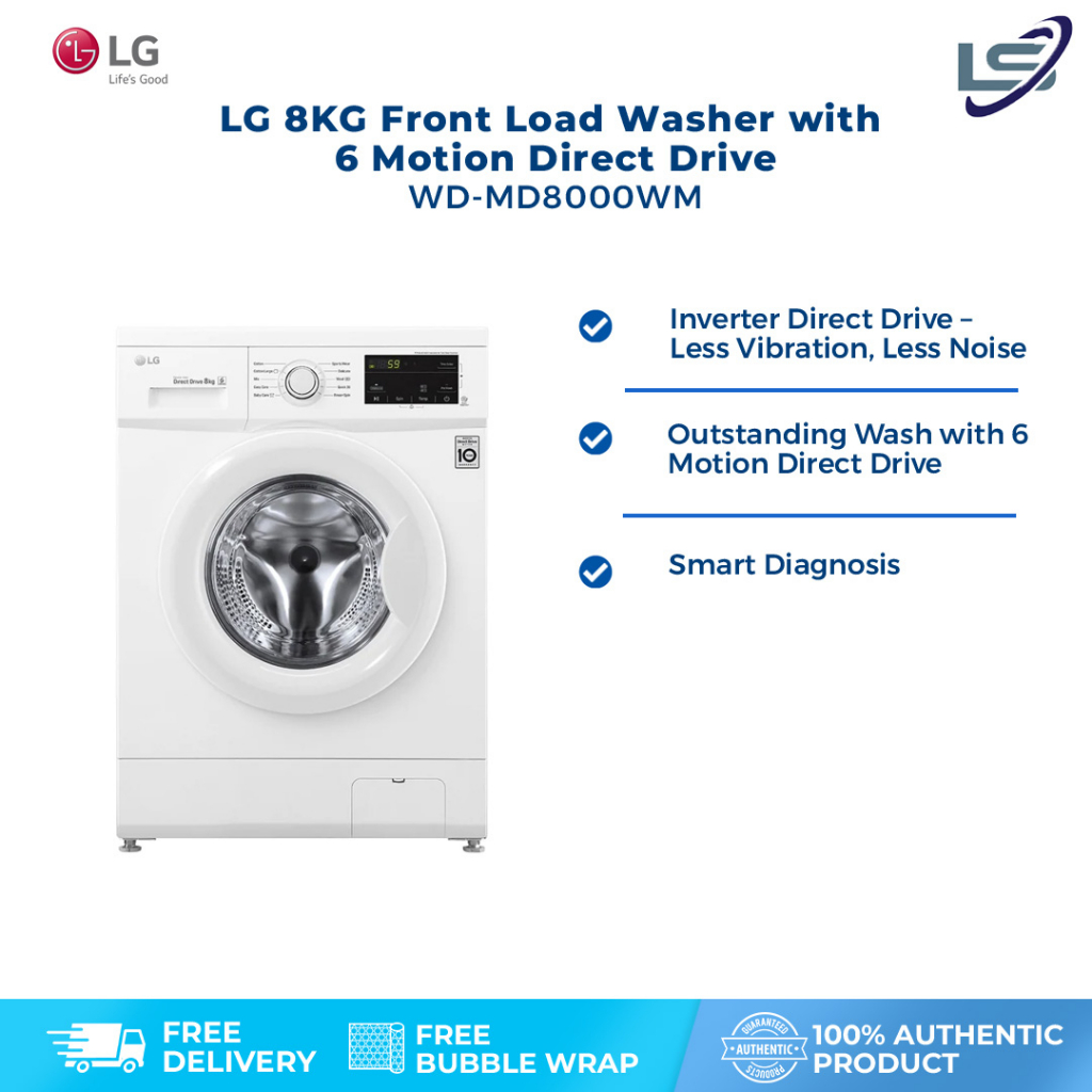 LG 8KG Front Load Washer with 6 Motion Direct Drive WD-MD8000WM | 6 ...