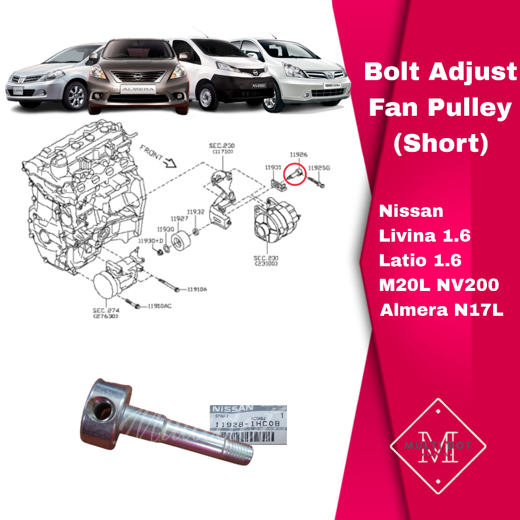 Nissan Bolt Adjust Fan Pulley (Center) Livina L10L-1.6 Latio C11L-1.6 ...