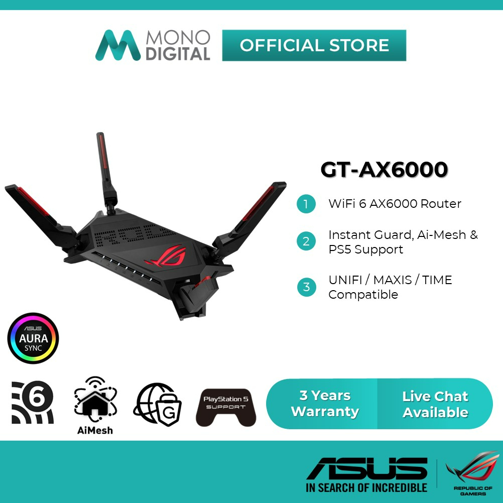 ASUS ROG Rapture GT-AX6000 Dual Band AX6000 WiFi 6 Ai-Mesh Wireless ...