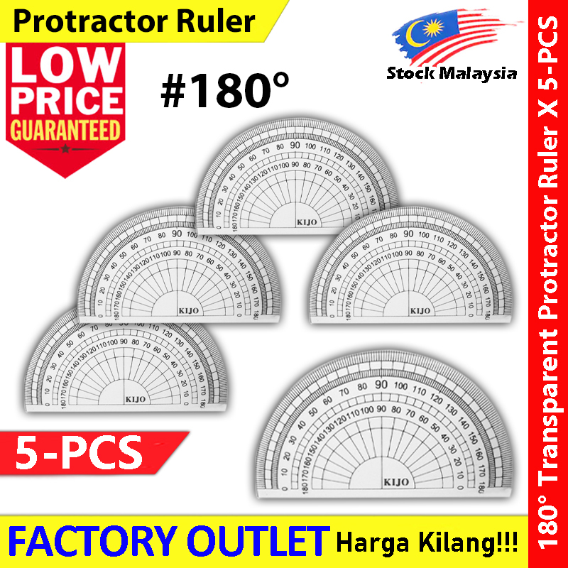 【5-PCS】 180° Protractor Ruler Student 180° Ruler Pembaris Bulat Separuh ...