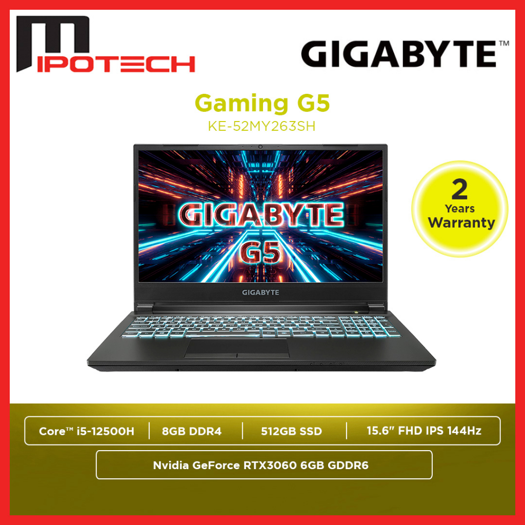 GIGABYTE G5 KE-52MY263SH (I5-12500H/8GBRAM/512GBSSD/RTX 3060 6GB/15.6" FHD 144Hz/W11/2Y ...
