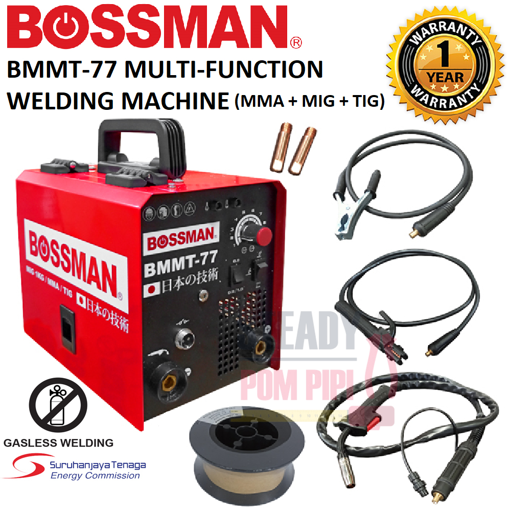 BOSSMAN BMMT-77 MULTI FUNCTION WELDING MACHINE (MMA+TIG+MIG) / MESIN ...