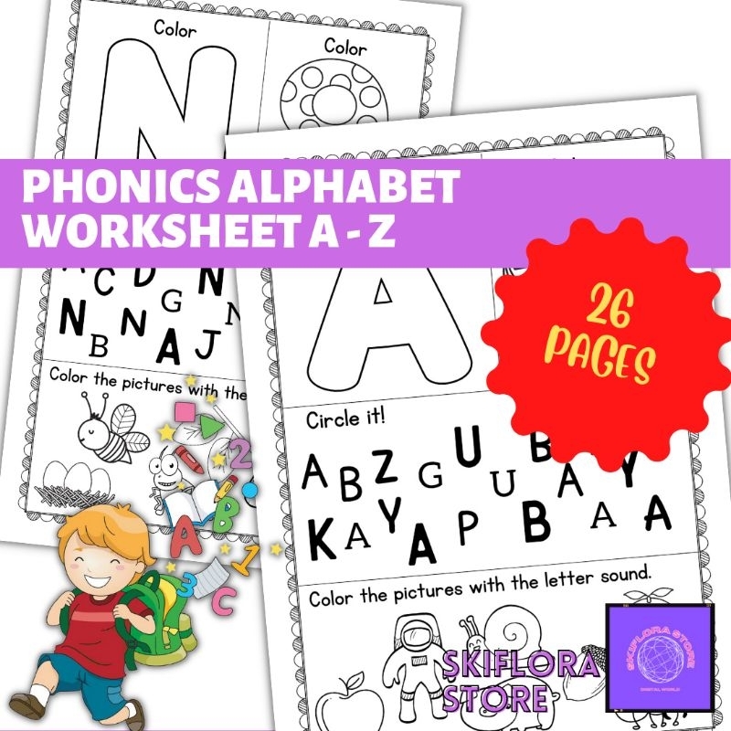 [SS203] Simple Phonics Alphabet Worksheet A to Z | Learn and Colour ...