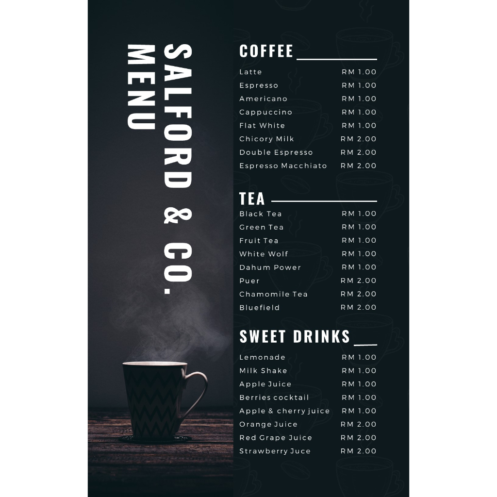 MENU LIST TEMPLATE [EDITABLE] White and Black Modern Coffe Drinks Menu ...