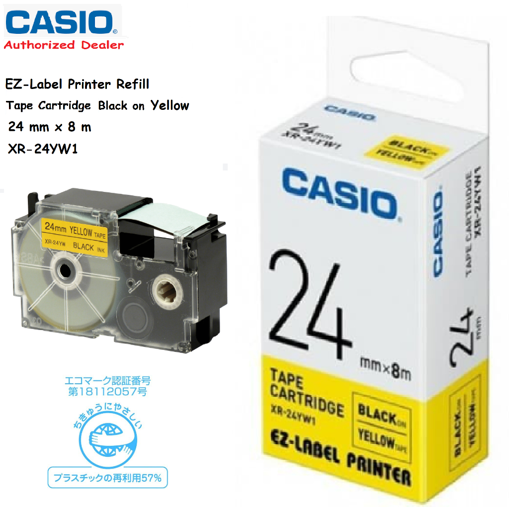 CASIO EZ Label Printer Tape 24mm X 8M XR-24 Label Cartridge, CASIO KL-120 KL-130 KL-820 KL-7400 ...