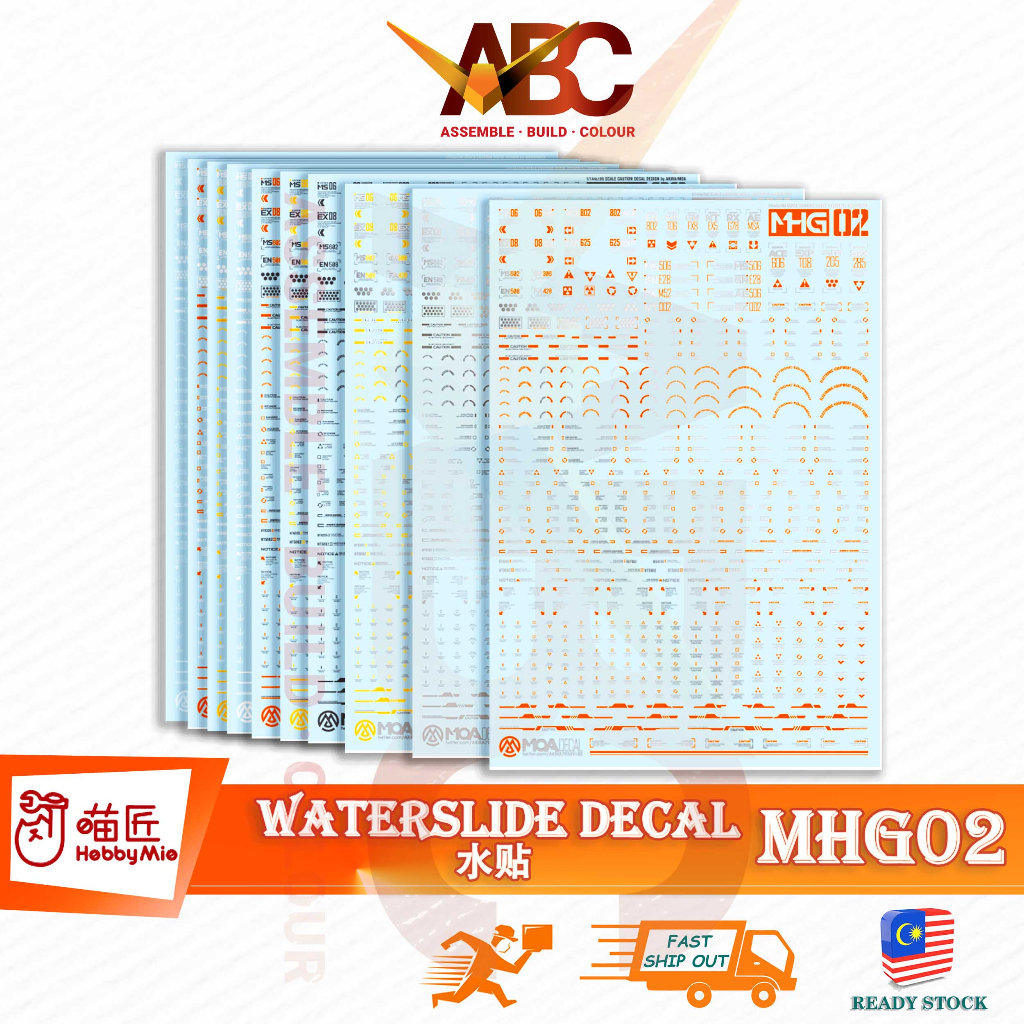 (HobbyMio) Waterslide Decal (HIQ) - MHG02 1/100 1/144 Universal Warning (Fluo) MH HG RG Model ...