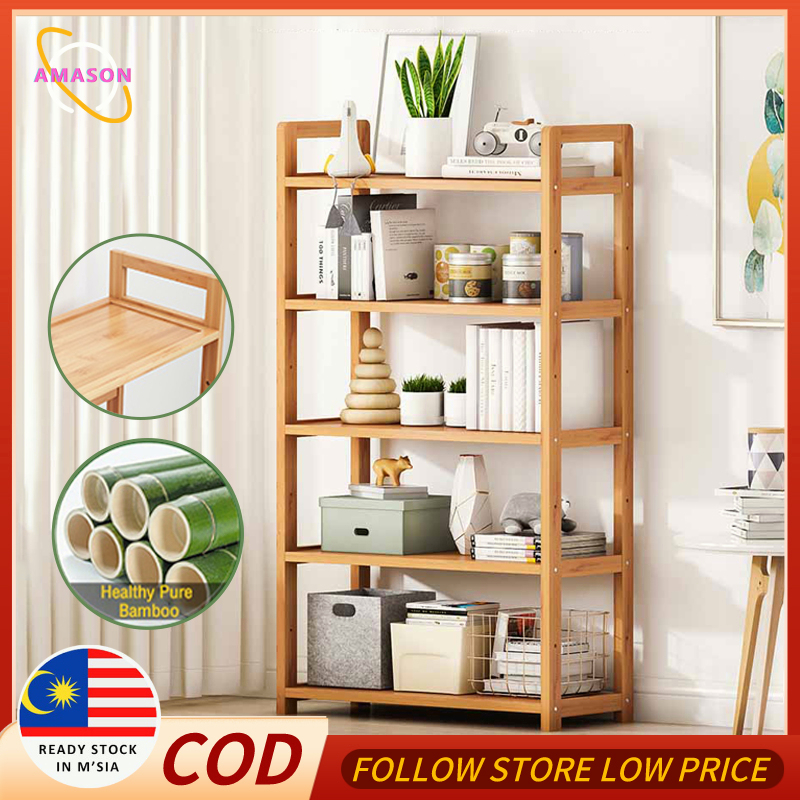 Bamboo Shelf Rack 5/4/3 Tier Multifunction Storage Rack Adjustable Wood ...