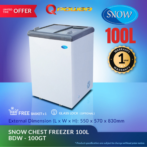 SNOW FREEZER / SNOW GLASS LID CHEST FREEZER BDW-100GT - 100L | Shopee ...
