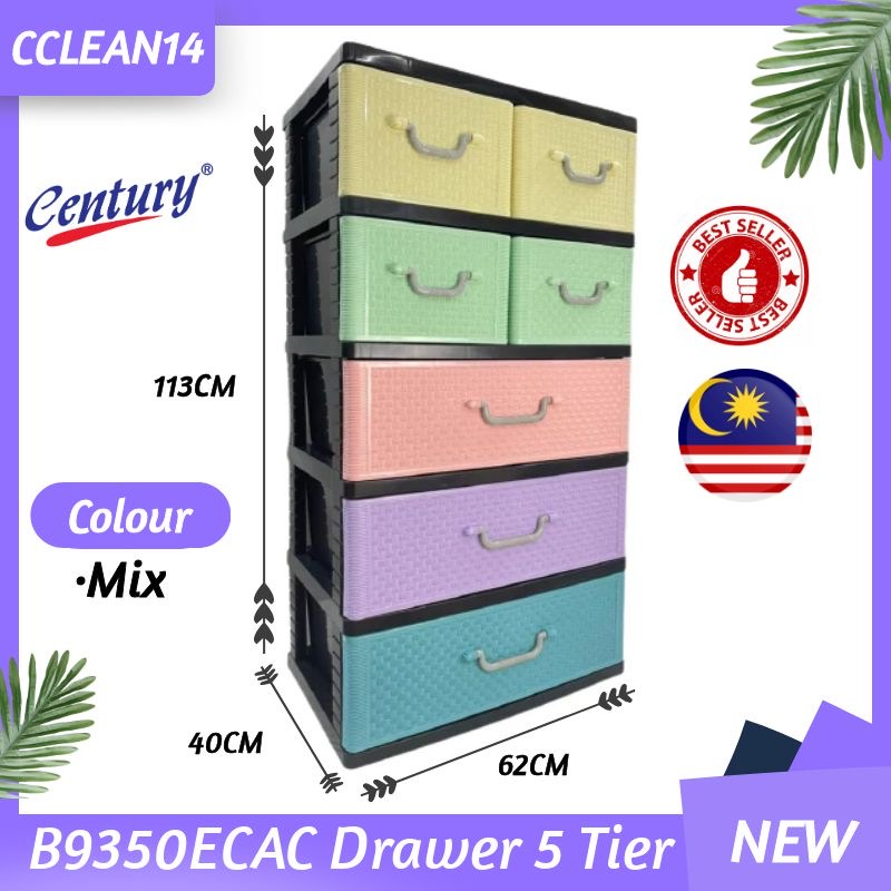 Century Drawer 5 TIER Clothes Cabinet Storage Laci Kabinet Almari 5 ...