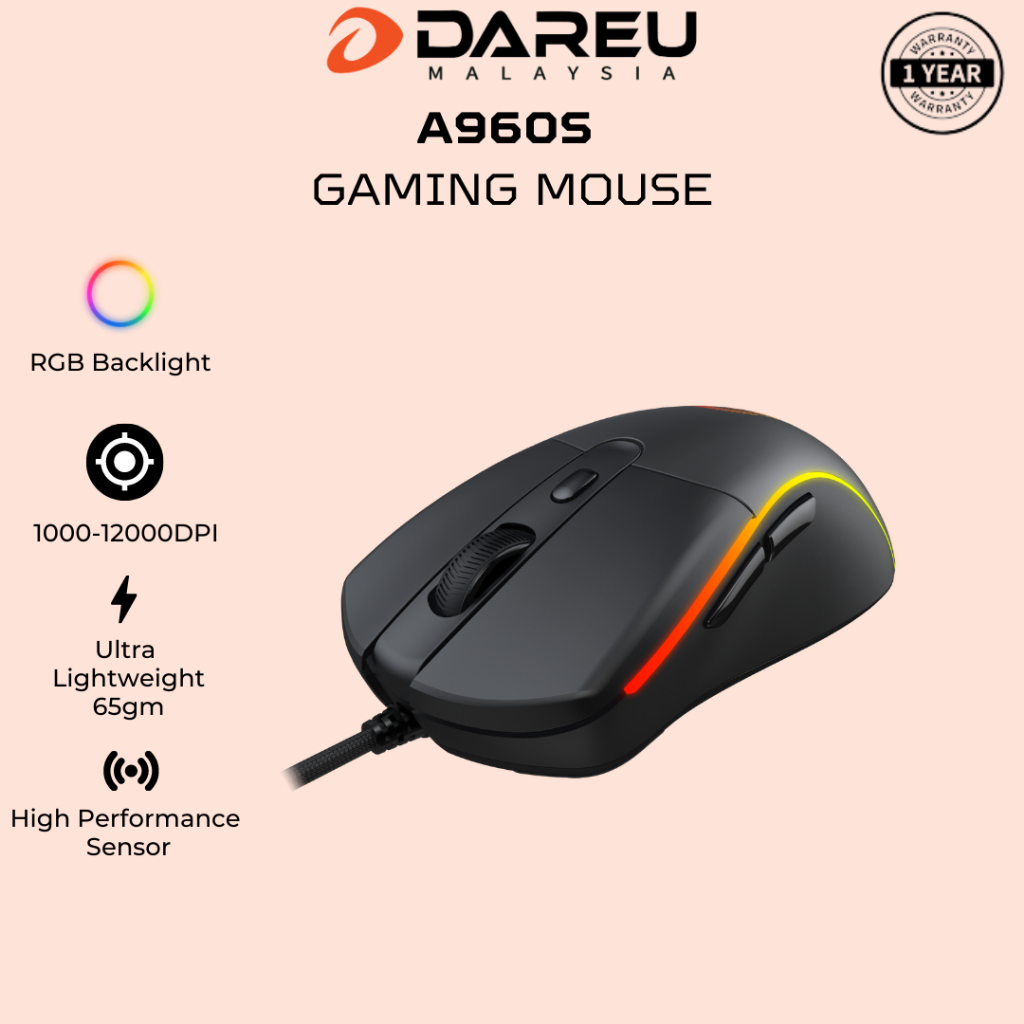 Dareu Storm Wired RGB Lightweight Gaming Mouse A960s Mouse Ringan ...