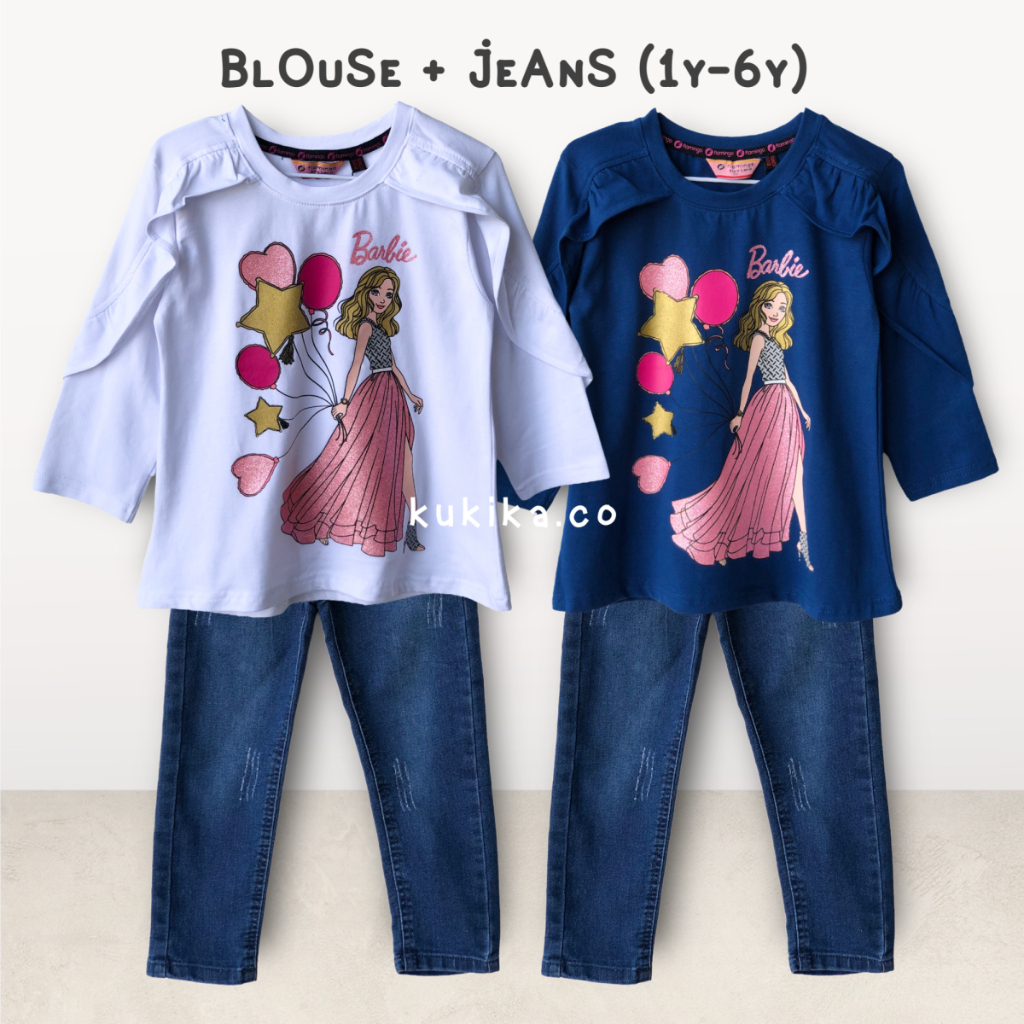 1Y | SET JALAN GIRL KIDS | SET BLOUSE JEANS | BAJU JALAN BUDAK ...