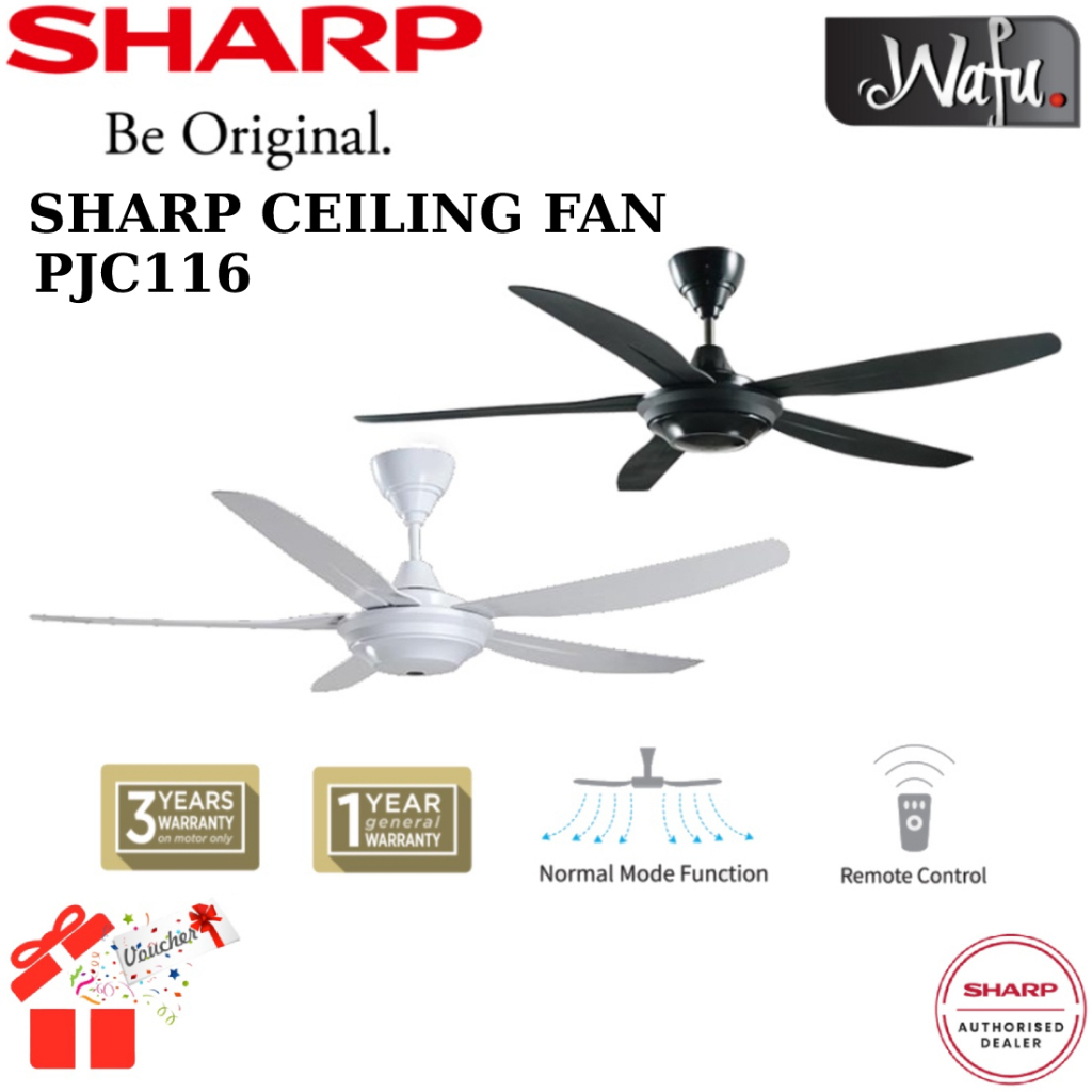 SHARP WAFU 5 BLADE CEILING FAN WITH REMOTE CONTROL PJC116BK // PJC116WH ...