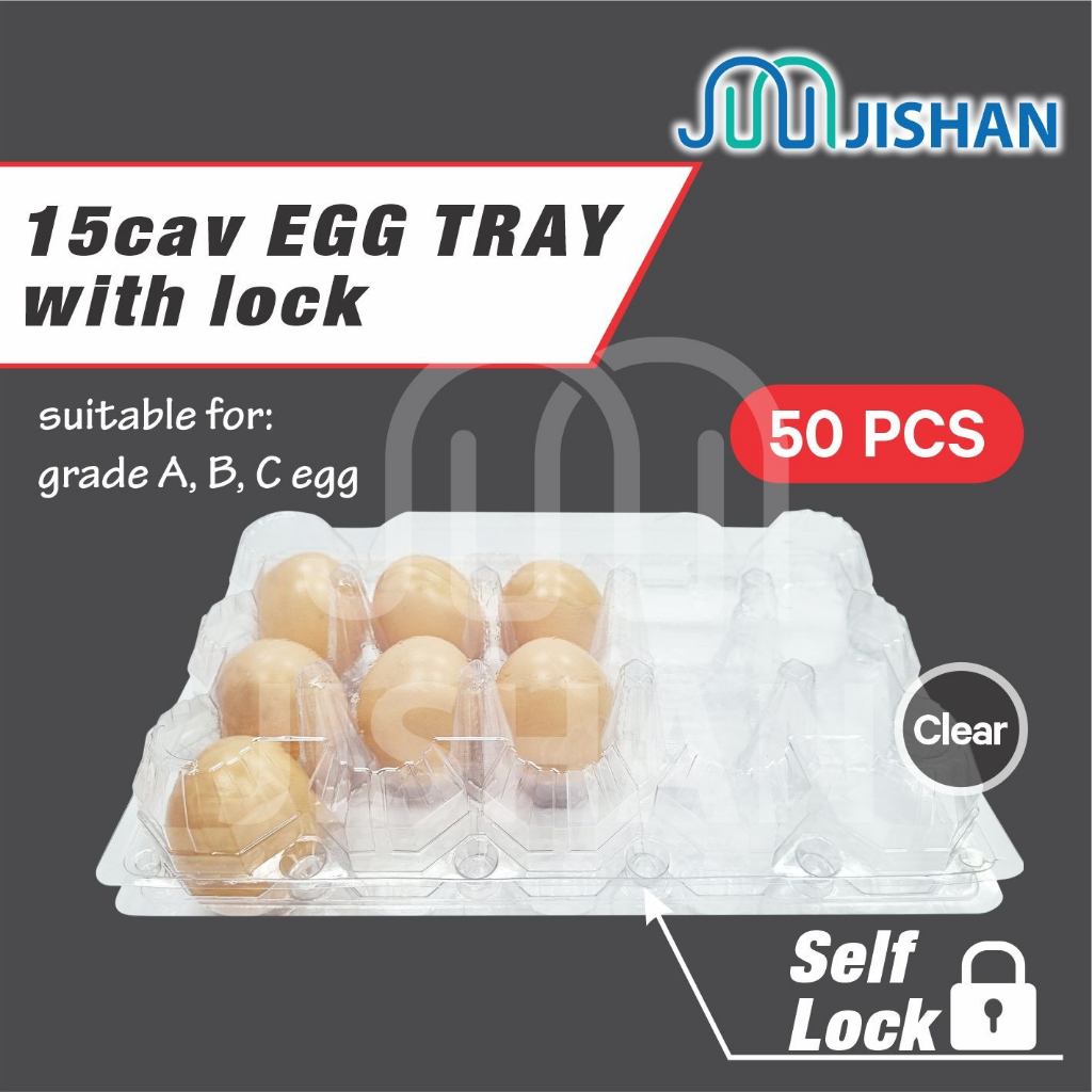 [50pcs] Jishan 15cav Egg Tray with LOCK / Self Lock Plastic PET Egg ...
