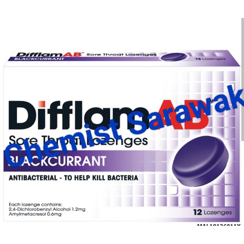 DIFFLAM AB Sore Throat 12's Lozenges (Blackcurrant Flavour/Honey lemon ...