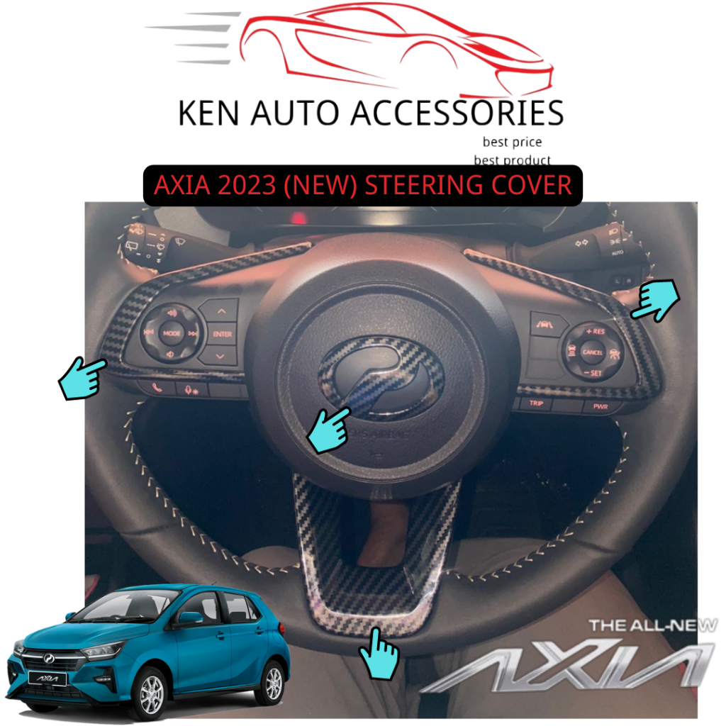 PERODUA AXIA 2023 (NEW) STEERING COVER & STEERING TRIM COVER (4 PCS ...