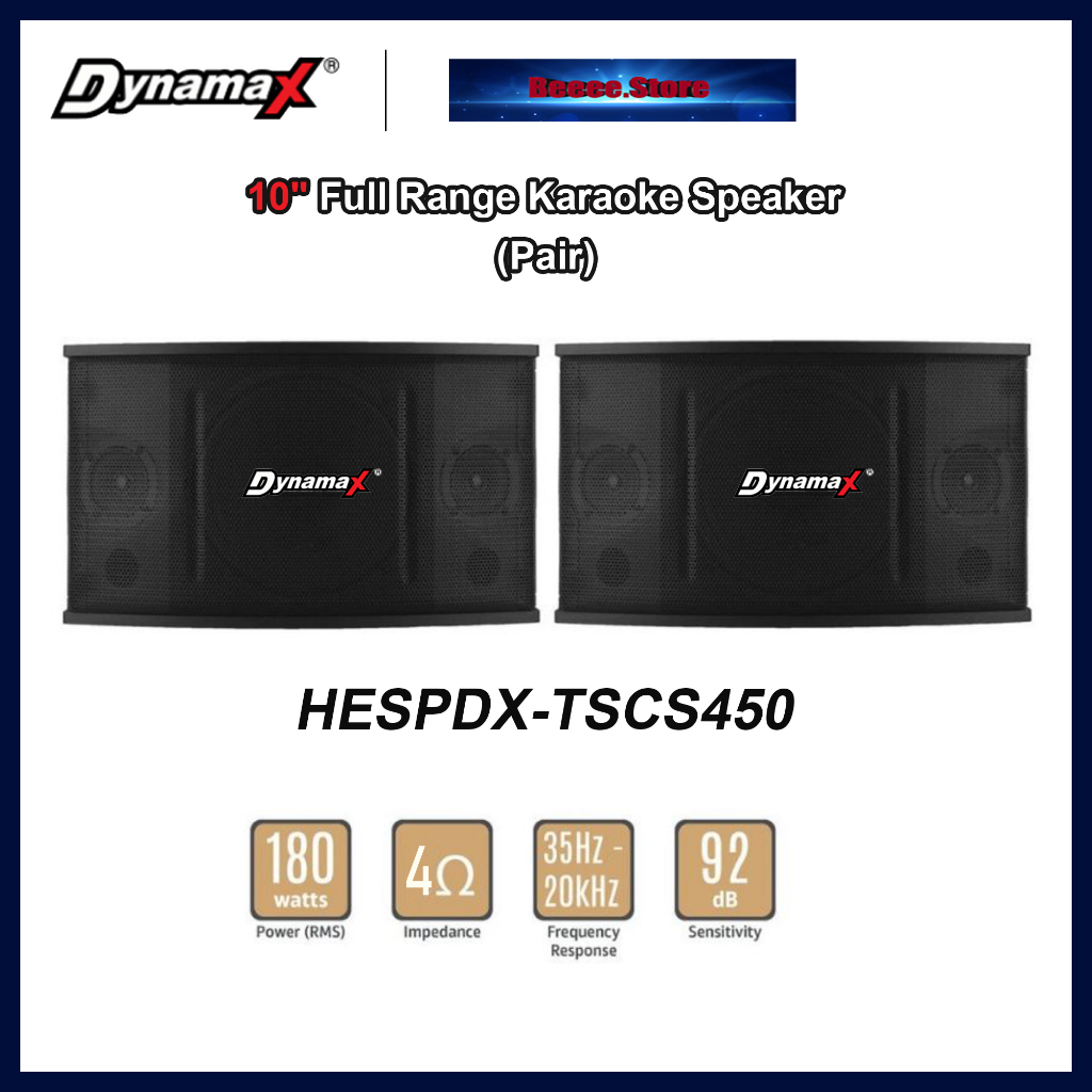 DYNAMAX HESPDX-TSCS450 10" 180W 2 Way Full Range Karaoke Speaker (Pair ...