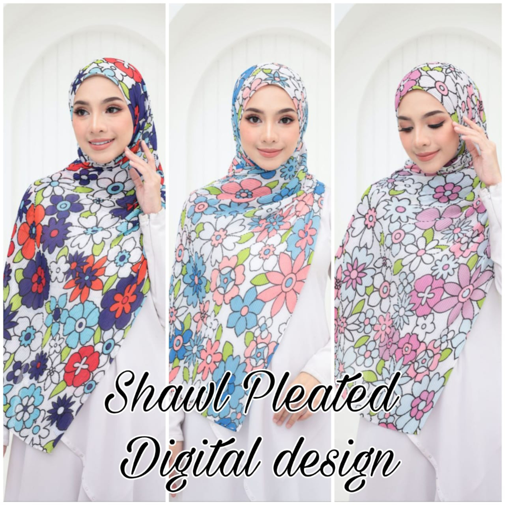Shawl Pleated Halus Corak Printed Digital Premium | Shopee Malaysia