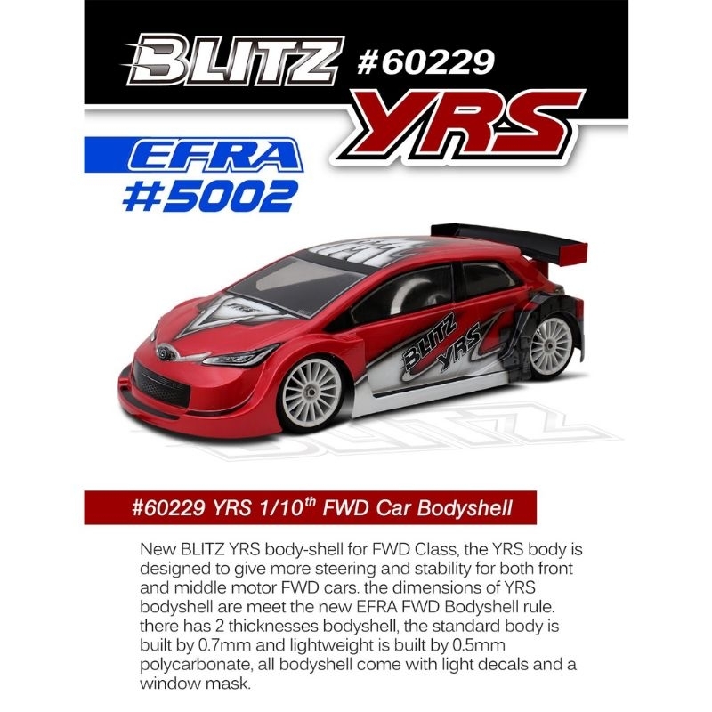 ZRC BLITZ YRS 1/10 FF BODY BODYSHELL FRONT WHEEL FWD TOURING XRAY MUGEN ...