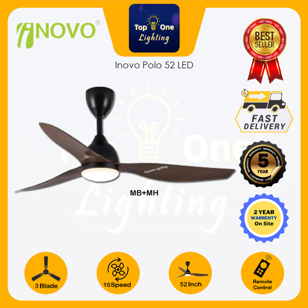 INOVO Polo 52 LED 3B DC Motor Ceiling Fan with 3 Blades (16 Speed ...