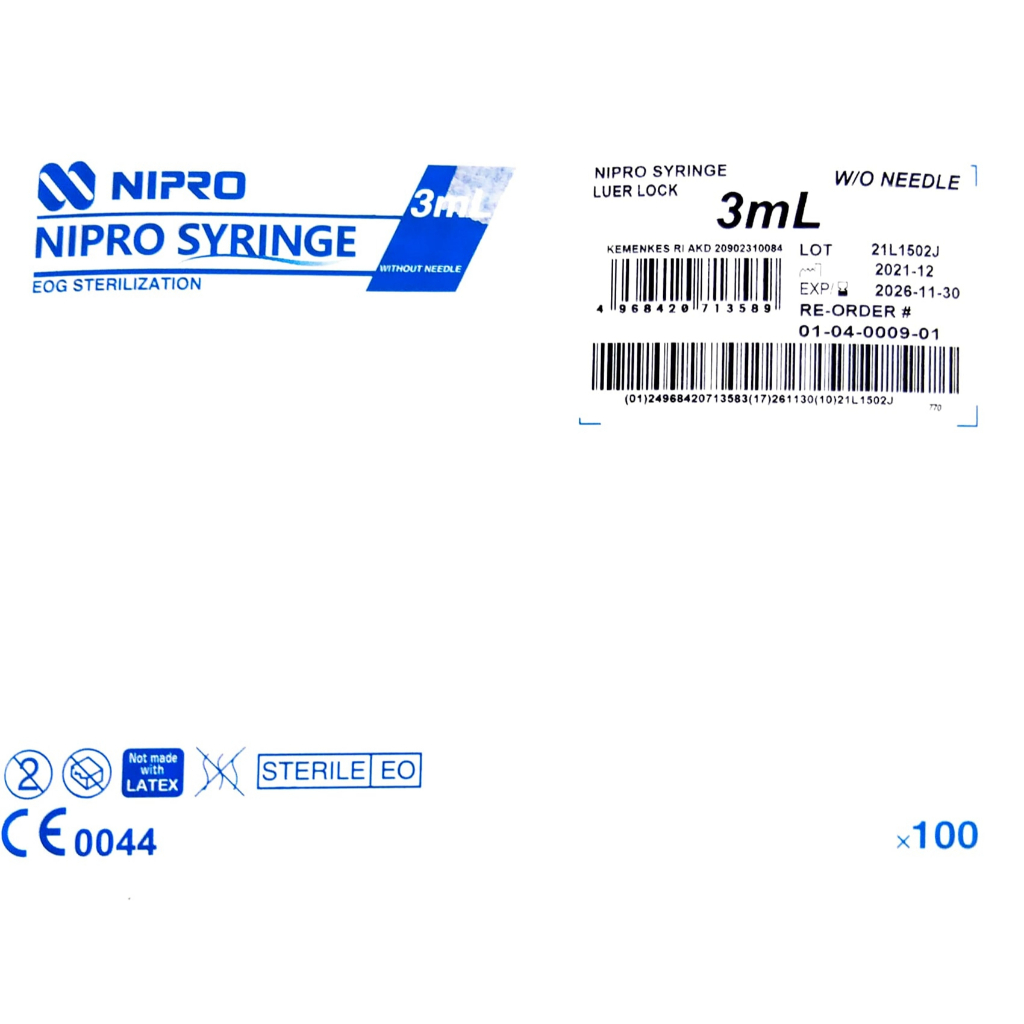 Nipro Syringe 3ml Luer Lock 100's EXPIRY 2028 - READY STOCK | Shopee Malaysia