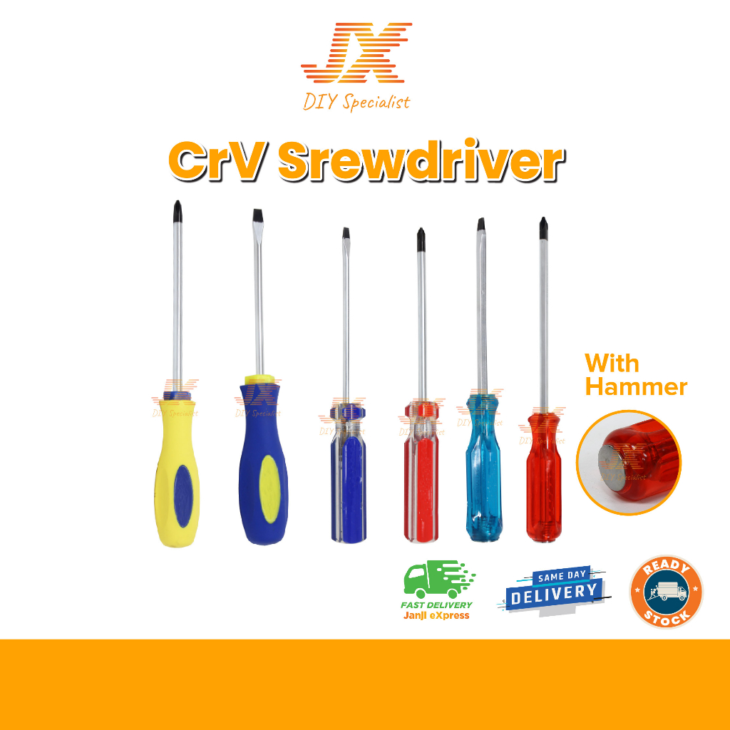 Magnetic Hammer Screwdriver 2 Way Dual Function SoftGrip Stubby ...