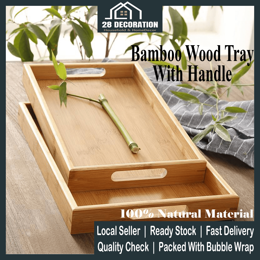 Bamboo Wood Tray With Handle Dulang Kayu Rectangular Serving Tray Decor ...