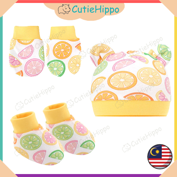 (Cartoon) Newborn Baby Hat Mitten Booties Set Infant Beanie Cap Kain ...