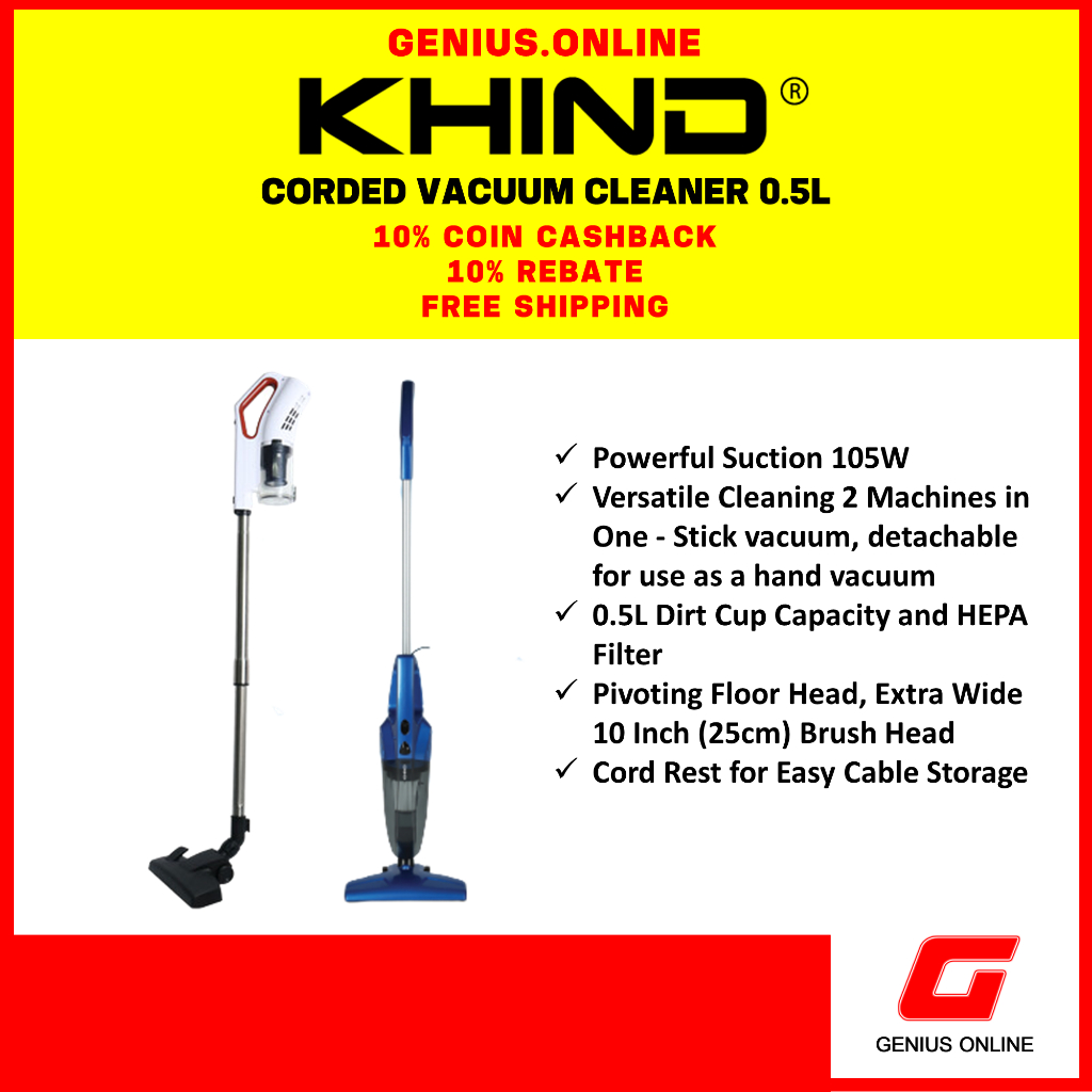 KHIND Stick Vacuum Cleaner with HEPA Filter Corded VC8630/VC500 ...