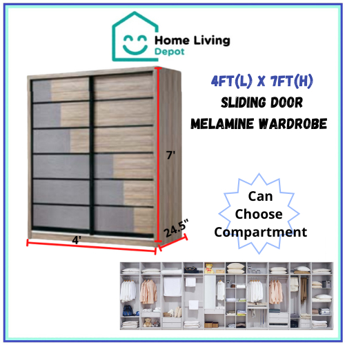 (INSTALLATION) 4FT X 7FT Height Custom Made Sliding Wardrobe/ Melamine ...