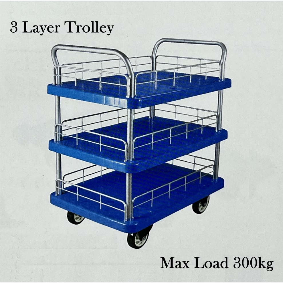 300kg 3 Tier Trolley Storage Rack with Handle Fence Trolley Industrial ...