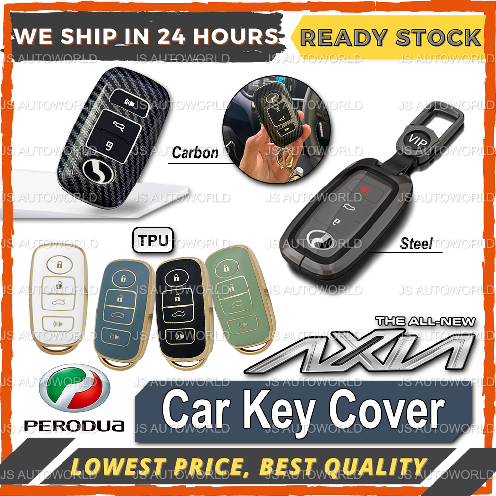 Perodua New AXIA 2023 X SE AV Car Key Cover Carbon TPU Steel Kereta ...