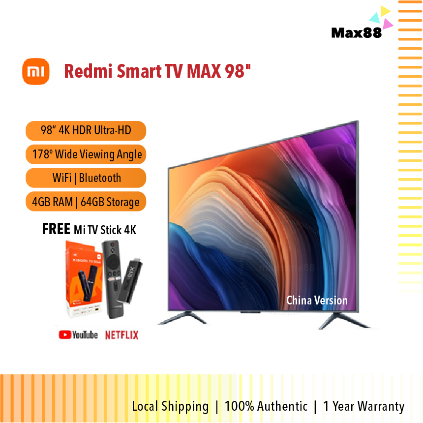 Redmi MAX 98" Smart Android TV 4+64GB Built-in TV Box MIUI (98 inches ...