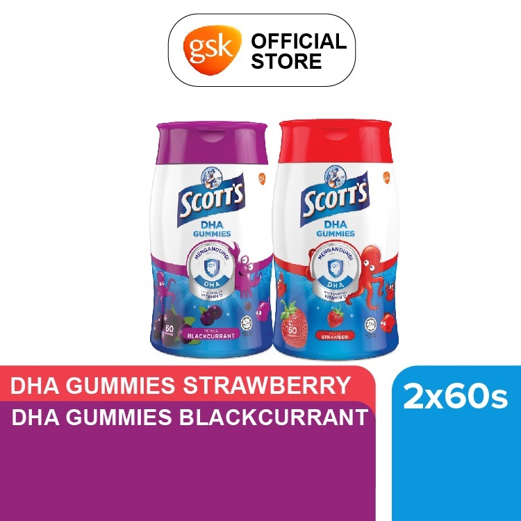 Scott's DHA Chewable Gummies - Blackcurrant & Strawberry (60's x 2 ...