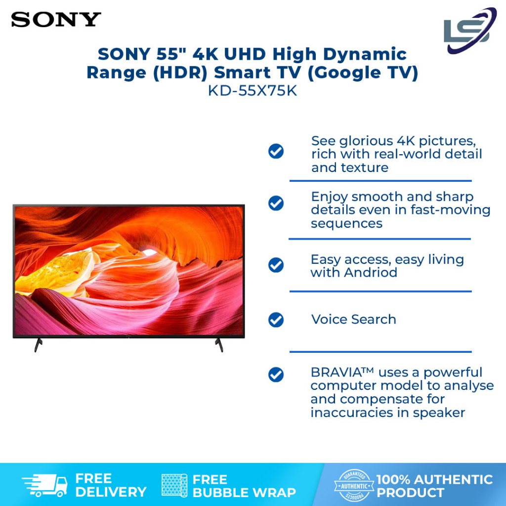 SONY 55" 4K UHD High Dynamic Range (HDR) Smart TV (Google TV) KD-55X75K ...
